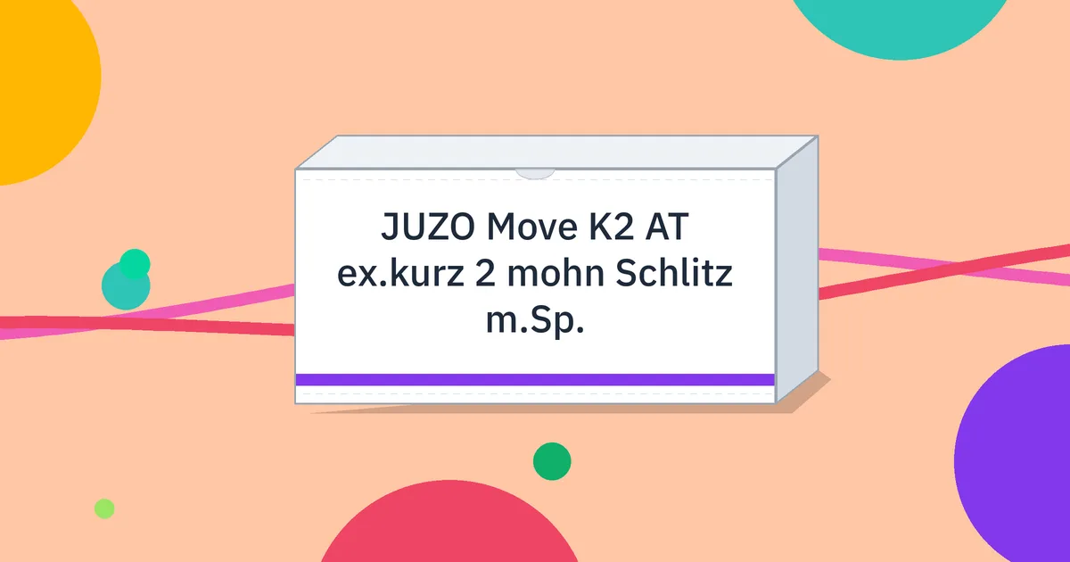 Symbolbild: Packung mit der Aufschrift JUZO Move K2 AT ex.kurz 2 mohn Schlitz m.Sp. (PZN 20671995) – Verfügbarkeit und Bezug in Apotheken in Frankfurt am Main