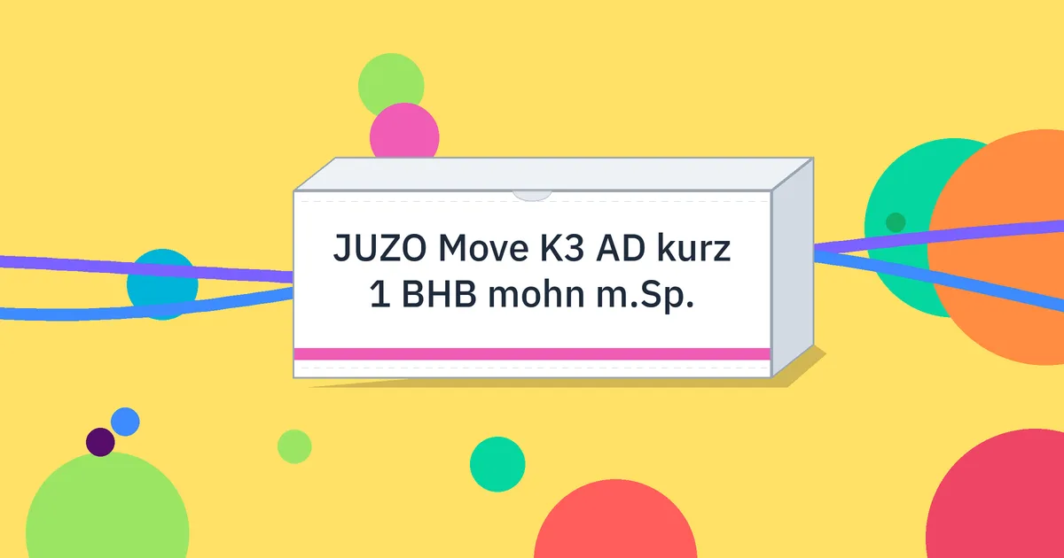 Symbolbild: Packung mit der Aufschrift JUZO Move K3 AD kurz 1 BHB mohn m.Sp. (PZN 18572300) – Verfügbarkeit und Bezug in Apotheken in Frankfurt am Main