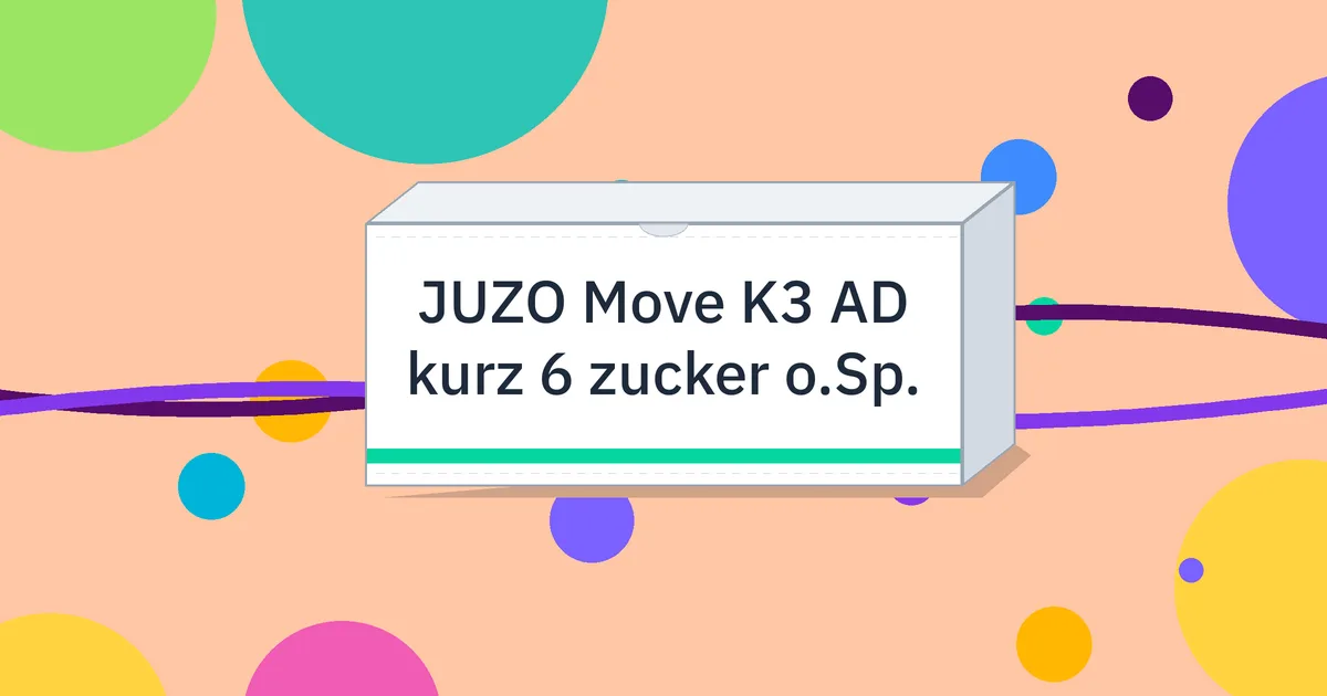 Symbolbild: Packung mit der Aufschrift JUZO Move K3 AD kurz 6 zucker o.Sp. (PZN 18568534) – Verfügbarkeit und Bezug in Apotheken in Frankfurt am Main
