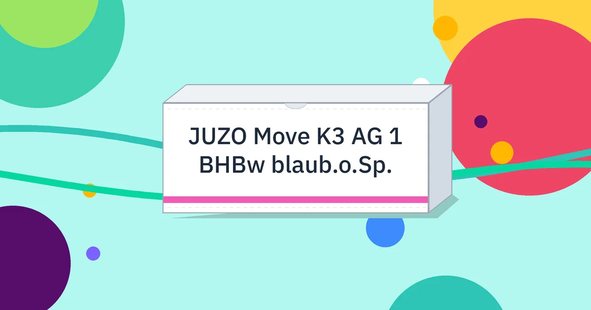 Symbolbild: Packung mit der Aufschrift JUZO Move K3 AG 1 BHBw blaub.o.Sp. (PZN 18589625) – Verfügbarkeit und Bezug in Apotheken in Frankfurt am Main