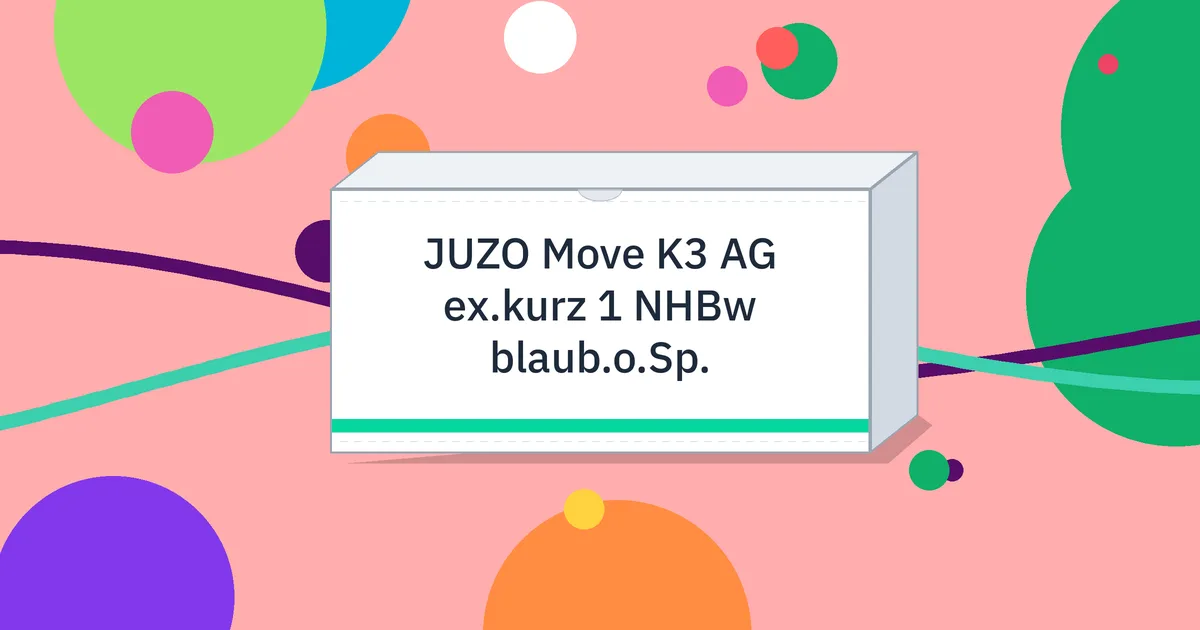 Symbolbild: Packung mit der Aufschrift JUZO Move K3 AG ex.kurz 1 NHBw blaub.o.Sp. (PZN 18596217) – Verfügbarkeit und Bezug in Apotheken in Frankfurt am Main