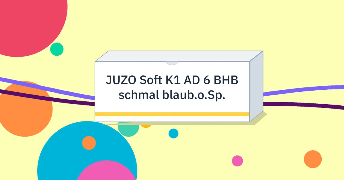 Symbolbild: Packung mit der Aufschrift JUZO Soft K1 AD 6 BHB schmal blaub.o.Sp. (PZN 15463160) – Verfügbarkeit und Bezug in Apotheken in Frankfurt am Main