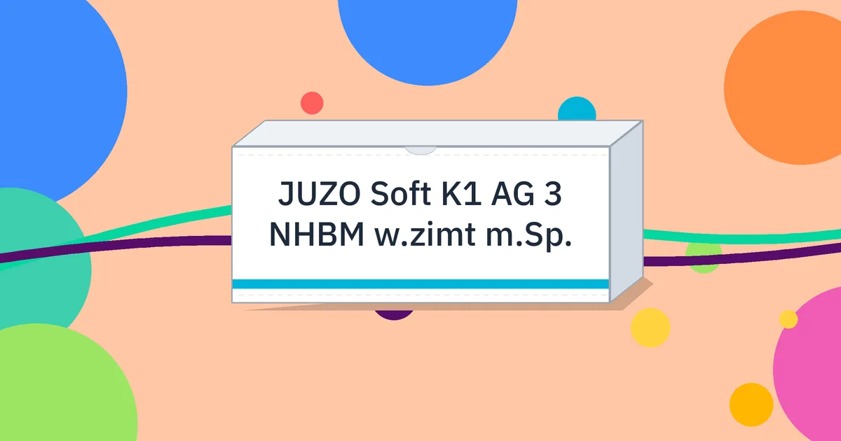 Symbolbild: Packung mit der Aufschrift JUZO Soft K1 AG 3 NHBM w.zimt m.Sp. (PZN 15015390) – Verfügbarkeit und Bezug in Apotheken in Frankfurt am Main