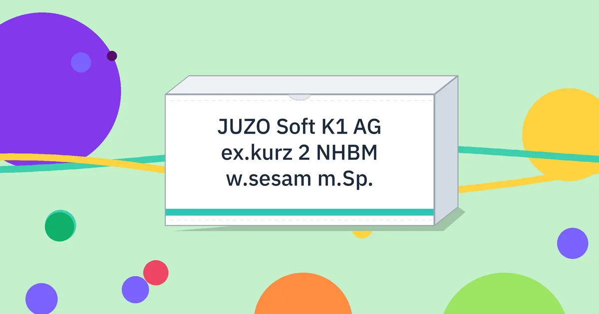 Symbolbild: Packung mit der Aufschrift JUZO Soft K1 AG ex.kurz 2 NHBM w.sesam m.Sp. (PZN 15017207) – Verfügbarkeit und Bezug in Apotheken in Frankfurt am Main