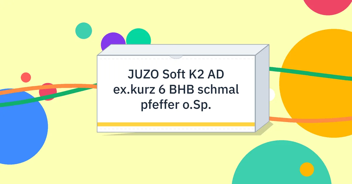 Symbolbild: Packung mit der Aufschrift JUZO Soft K2 AD ex.kurz 6 BHB schmal pfeffer o.Sp. (PZN 15468223) – Verfügbarkeit und Bezug in Apotheken in Frankfurt am Main