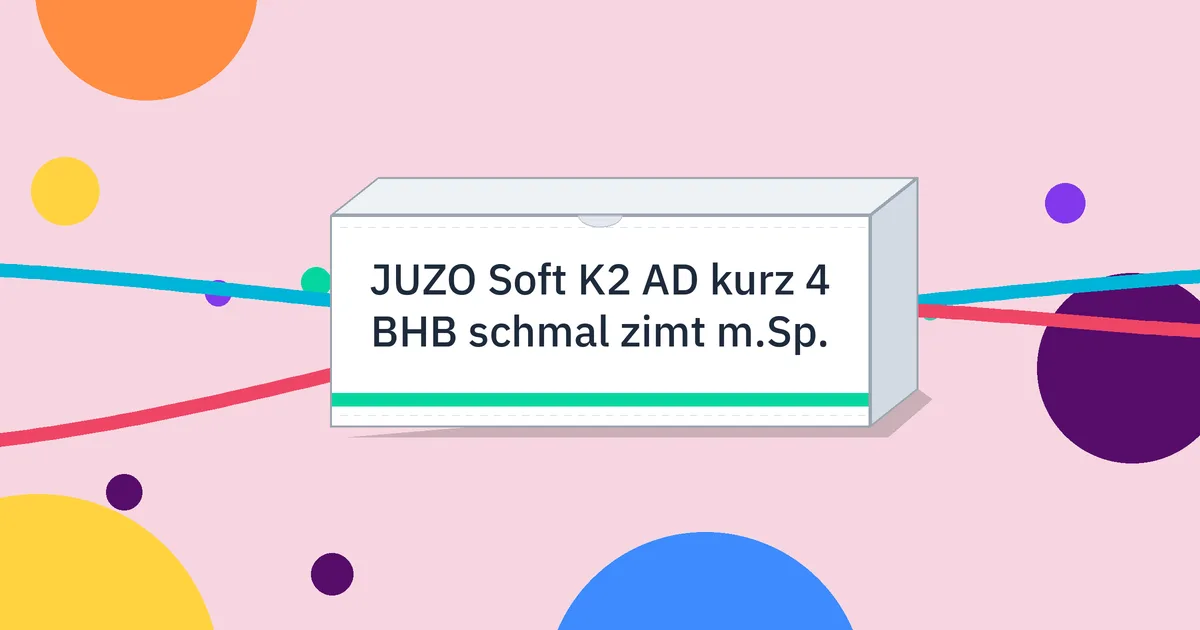 Symbolbild: Packung mit der Aufschrift JUZO Soft K2 AD kurz 4 BHB schmal zimt m.Sp. (PZN 15465621) – Verfügbarkeit und Bezug in Apotheken in Frankfurt am Main