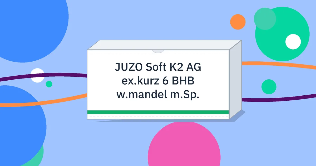 Symbolbild: Packung mit der Aufschrift JUZO Soft K2 AG ex.kurz 6 BHB w.mandel m.Sp. (PZN 14843593) – Verfügbarkeit und Bezug in Apotheken in Frankfurt am Main