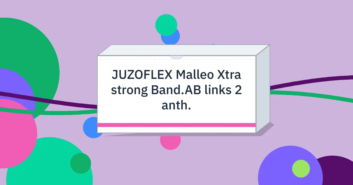Symbolbild: Packung mit der Aufschrift JUZOFLEX Malleo Xtra strong Band.AB links 2 anth. (PZN 16634758) – Verfügbarkeit und Bezug in Apotheken in Frankfurt am Main