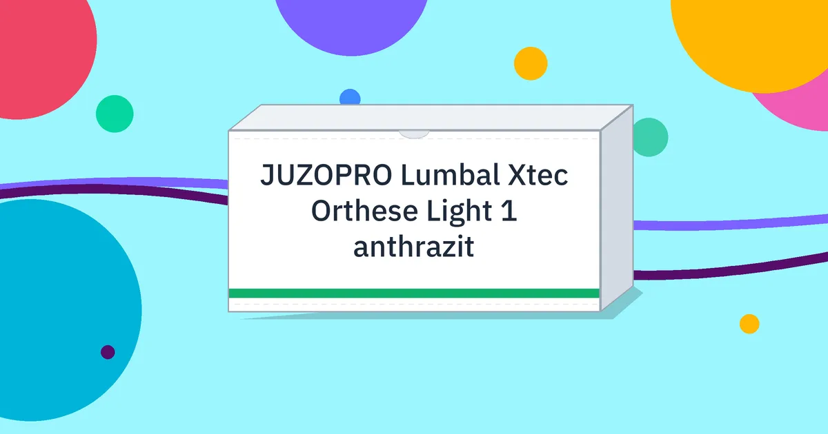 Symbolbild: Packung mit der Aufschrift JUZOPRO Lumbal Xtec Orthese Light 1 anthrazit (PZN 16497899) – Verfügbarkeit und Bezug in Apotheken in Frankfurt am Main