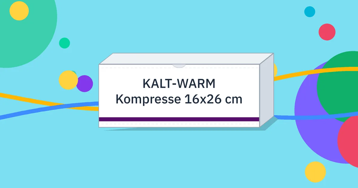 Symbolbild: Packung mit der Aufschrift KALT-WARM Kompresse 16x26 cm (PZN 04352517) – Verfügbarkeit und Bezug in Apotheken in Frankfurt am Main