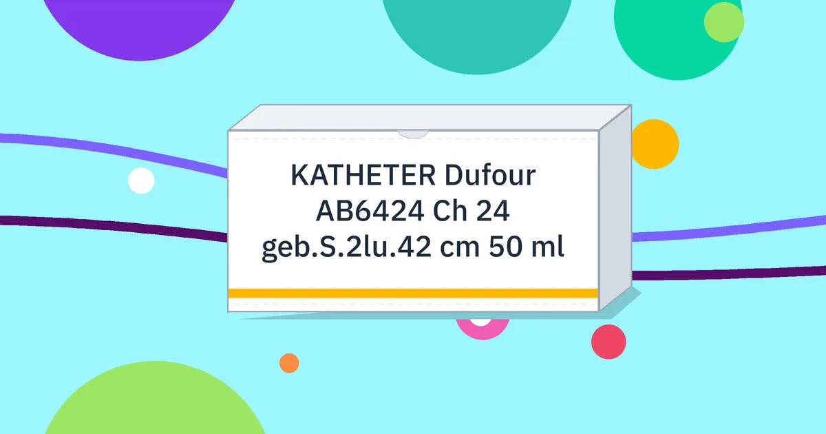 Symbolbild: Packung mit der Aufschrift KATHETER Dufour AB6424 Ch 24 geb.S.2lu.42 cm 50 ml (PZN 00152980) – Verfügbarkeit und Bezug in Apotheken in Frankfurt am Main