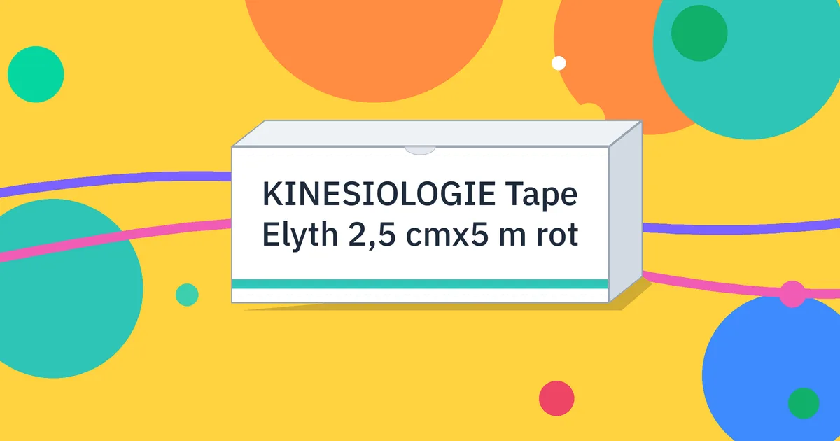 Symbolbild: Packung mit der Aufschrift KINESIOLOGIE Tape Elyth 2,5 cmx5 m rot (PZN 10735642) – Verfügbarkeit und Bezug in Apotheken in Frankfurt am Main