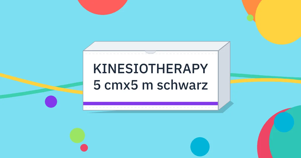 Symbolbild: Packung mit der Aufschrift KINESIOTHERAPY 5 cmx5 m schwarz (PZN 16501075) – Verfügbarkeit und Bezug in Apotheken in Frankfurt am Main