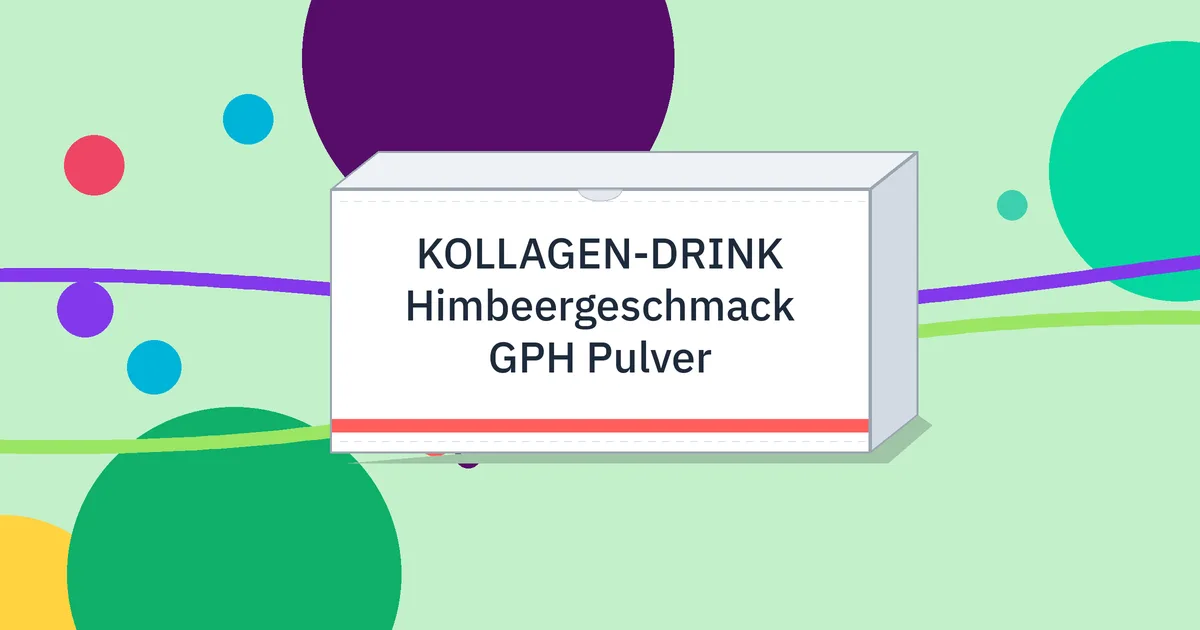 Symbolbild: Packung mit der Aufschrift KOLLAGEN-DRINK Himbeergeschmack GPH Pulver (PZN 20739196) – Verfügbarkeit und Bezug in Apotheken in Frankfurt am Main