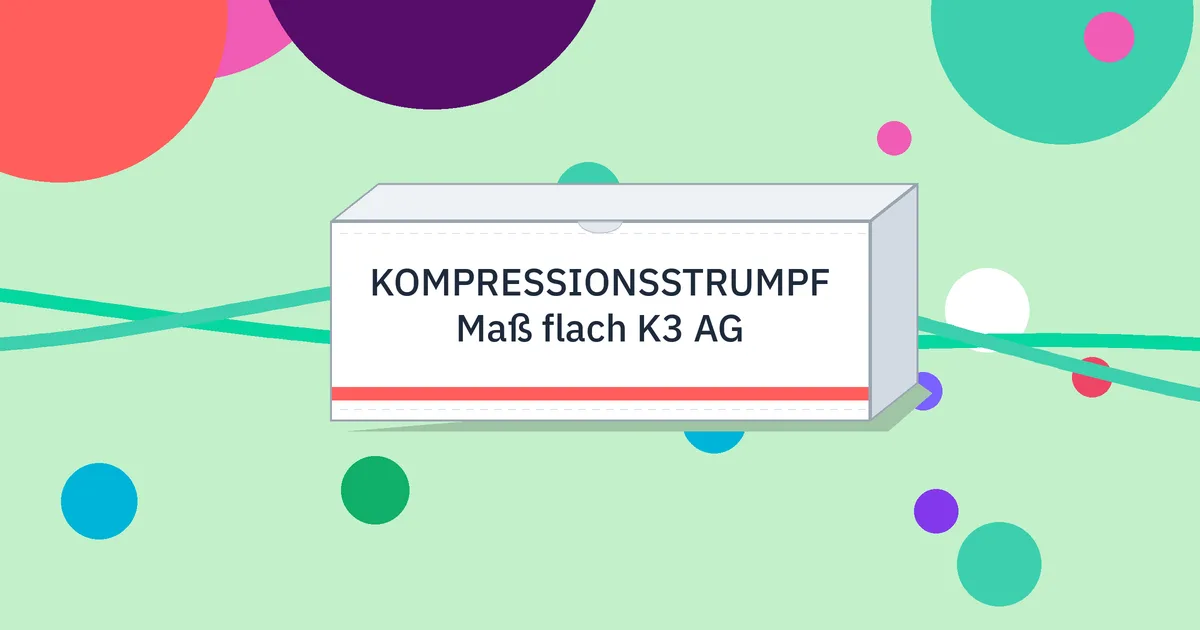 Symbolbild: Packung mit der Aufschrift KOMPRESSIONSSTRUMPF Maß flach K3 AG (PZN 16745498) – Verfügbarkeit und Bezug in Apotheken in Frankfurt am Main