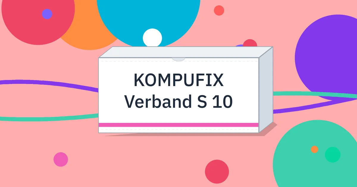 Symbolbild: Packung mit der Aufschrift KOMPUFIX Verband S 10 (PZN 07653225) – Verfügbarkeit und Bezug in Apotheken in Frankfurt am Main
