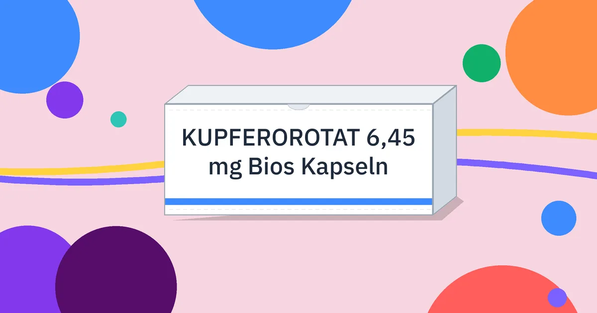 Symbolbild: Packung mit der Aufschrift KUPFEROROTAT 6,45 mg Bios Kapseln (PZN 16329185) – Verfügbarkeit und Bezug in Apotheken in Frankfurt am Main