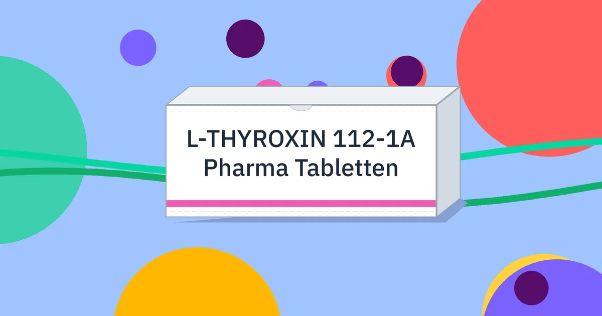 Symbolbild: Packung mit der Aufschrift L-THYROXIN 112-1A Pharma Tabletten (PZN 06488899) – Verfügbarkeit und Bezug in Apotheken in Frankfurt am Main