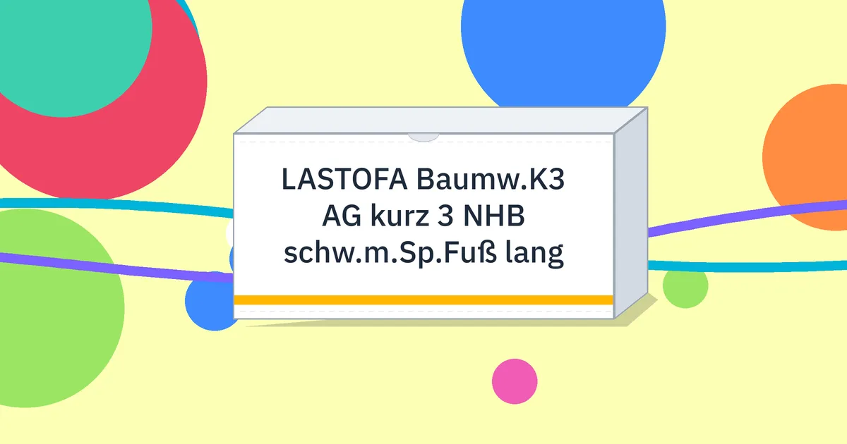 Symbolbild: Packung mit der Aufschrift LASTOFA Baumw.K3 AG kurz 3 NHB schw.m.Sp.Fuß lang (PZN 01955273) – Verfügbarkeit und Bezug in Apotheken in Frankfurt am Main