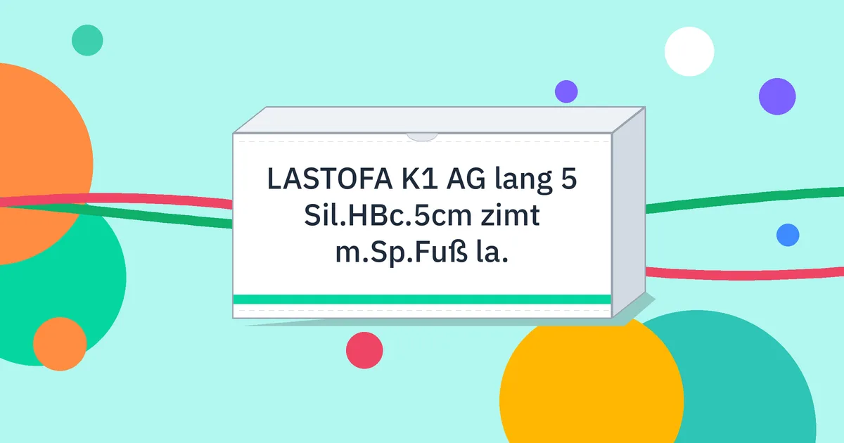 Symbolbild: Packung mit der Aufschrift LASTOFA K1 AG lang 5 Sil.HBc.5cm zimt m.Sp.Fuß la. (PZN 13793031) – Verfügbarkeit und Bezug in Apotheken in Frankfurt am Main