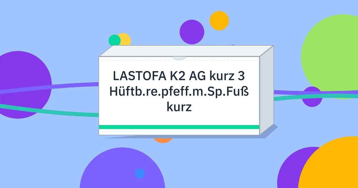 Symbolbild: Packung mit der Aufschrift LASTOFA K2 AG kurz 3 Hüftb.re.pfeff.m.Sp.Fuß kurz (PZN 13811409) – Verfügbarkeit und Bezug in Apotheken in Frankfurt am Main