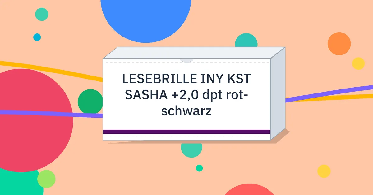 Symbolbild: Packung mit der Aufschrift LESEBRILLE INY KST SASHA +2,0 dpt rot-schwarz (PZN 19928650) – Verfügbarkeit und Bezug in Apotheken in Frankfurt am Main