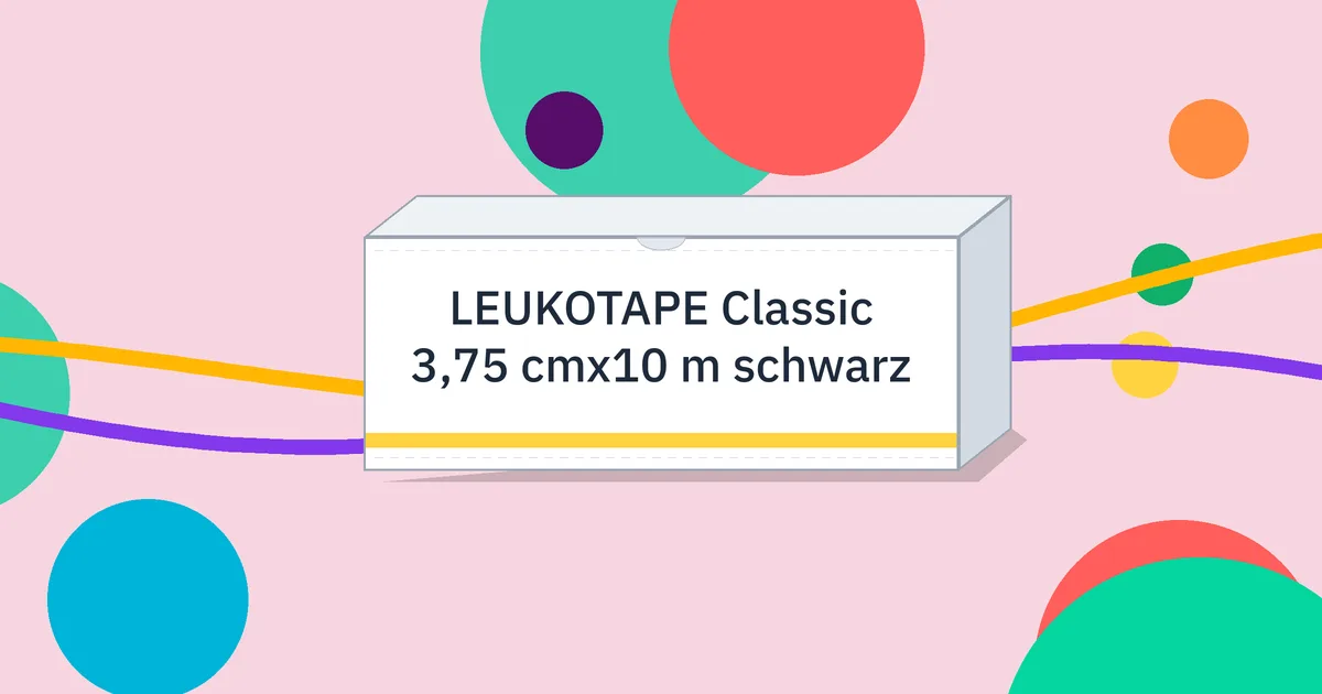 Symbolbild: Packung mit der Aufschrift LEUKOTAPE Classic 3,75 cmx10 m schwarz (PZN 05384117) – Verfügbarkeit und Bezug in Apotheken in Frankfurt am Main