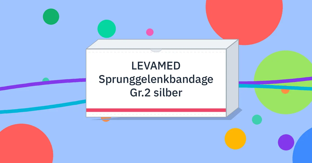 Symbolbild: Packung mit der Aufschrift LEVAMED Sprunggelenkbandage Gr.2 silber (PZN 18218840) – Verfügbarkeit und Bezug in Apotheken in Frankfurt am Main