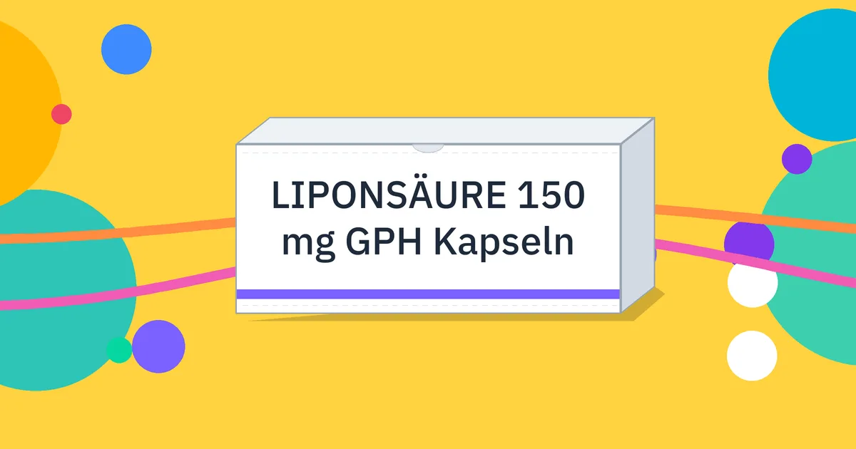 Symbolbild: Packung mit der Aufschrift LIPONSÄURE 150 mg GPH Kapseln (PZN 09681467) – Verfügbarkeit und Bezug in Apotheken in Frankfurt am Main
