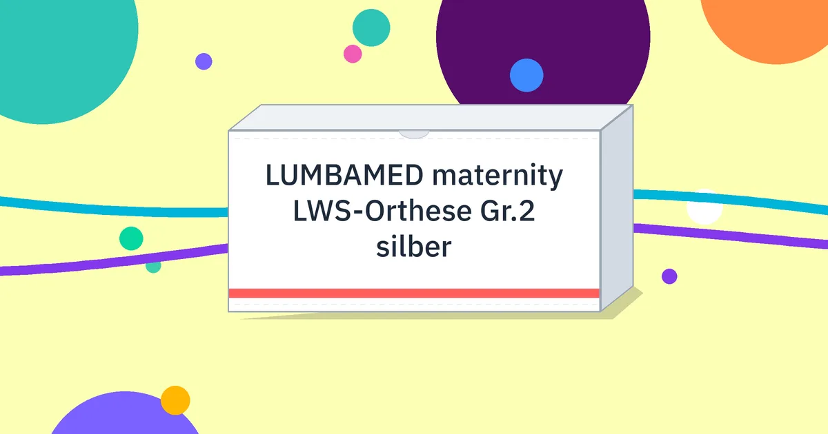 Symbolbild: Packung mit der Aufschrift LUMBAMED maternity LWS-Orthese Gr.2 silber (PZN 18108353) – Verfügbarkeit und Bezug in Apotheken in Frankfurt am Main