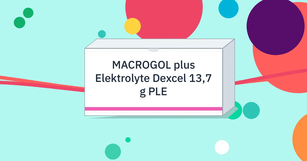 Symbolbild: Packung mit der Aufschrift MACROGOL plus Elektrolyte Dexcel 13,7 g PLE (PZN 17620942) – Verfügbarkeit und Bezug in Apotheken in Frankfurt am Main