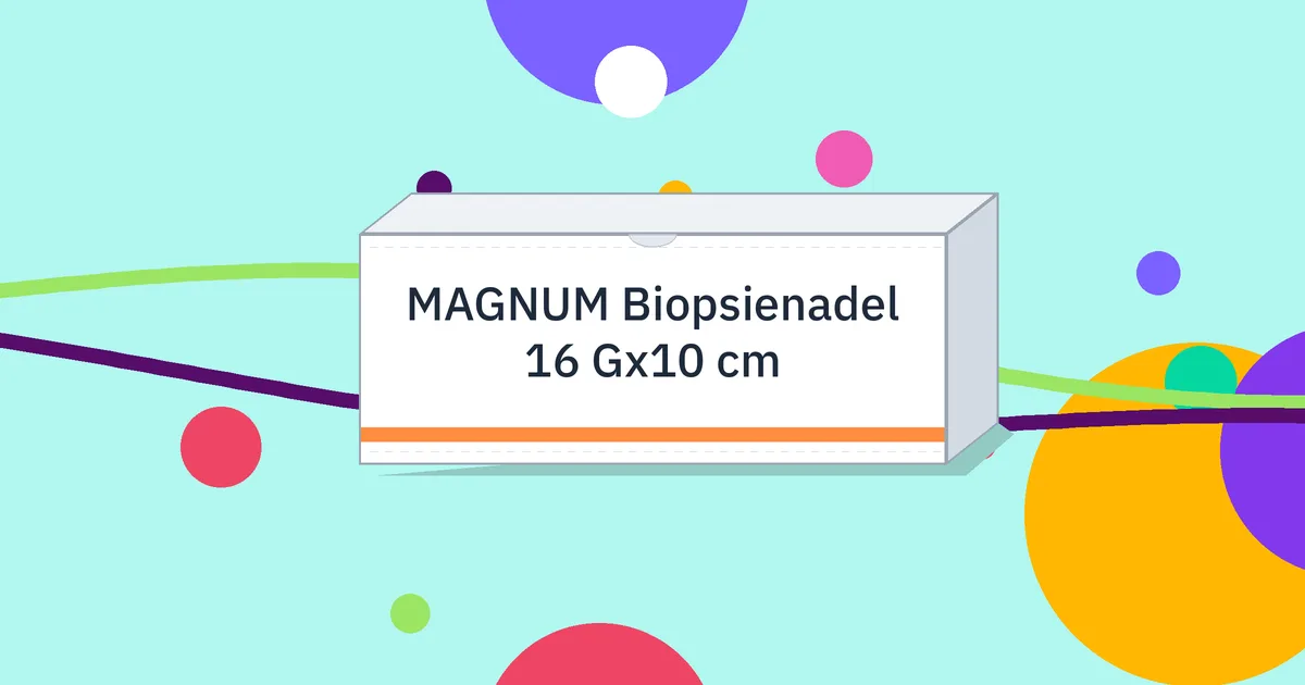 Symbolbild: Packung mit der Aufschrift MAGNUM Biopsienadel 16 Gx10 cm (PZN 03405387) – Verfügbarkeit und Bezug in Apotheken in Frankfurt am Main