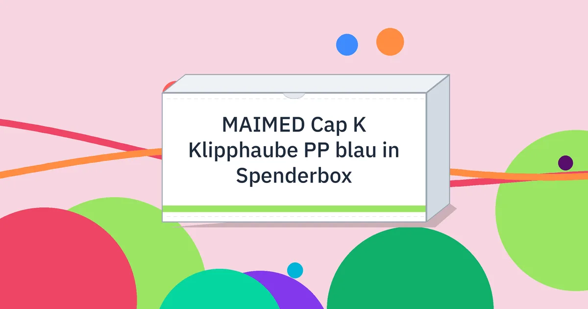 Symbolbild: Packung mit der Aufschrift MAIMED Cap K Klipphaube PP blau in Spenderbox (PZN 06113780) – Verfügbarkeit und Bezug in Apotheken in Frankfurt am Main
