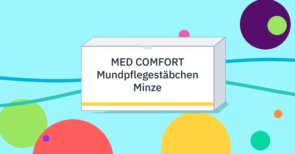 Symbolbild: Packung mit der Aufschrift MED COMFORT Mundpflegestäbchen Minze (PZN 12387949) – Verfügbarkeit und Bezug in Apotheken in Frankfurt am Main