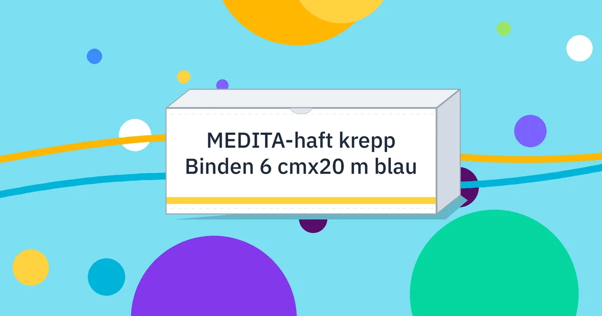 Symbolbild: Packung mit der Aufschrift MEDITA-haft krepp Binden 6 cmx20 m blau (PZN 19452006) – Verfügbarkeit und Bezug in Apotheken in Frankfurt am Main