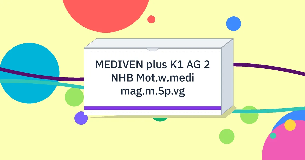 Symbolbild: Packung mit der Aufschrift MEDIVEN plus K1 AG 2 NHB Mot.w.medi mag.m.Sp.vg (PZN 15920108) – Verfügbarkeit und Bezug in Apotheken in Frankfurt am Main