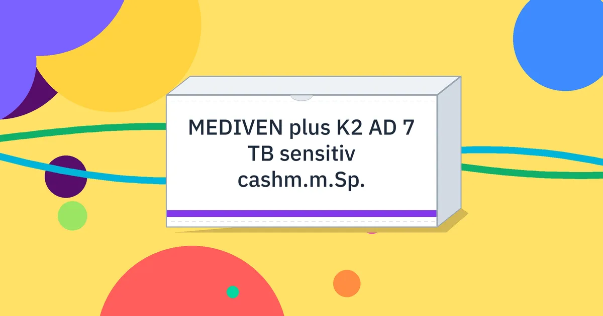 Symbolbild: Packung mit der Aufschrift MEDIVEN plus K2 AD 7 TB sensitiv cashm.m.Sp. (PZN 15104834) – Verfügbarkeit und Bezug in Apotheken in Frankfurt am Main