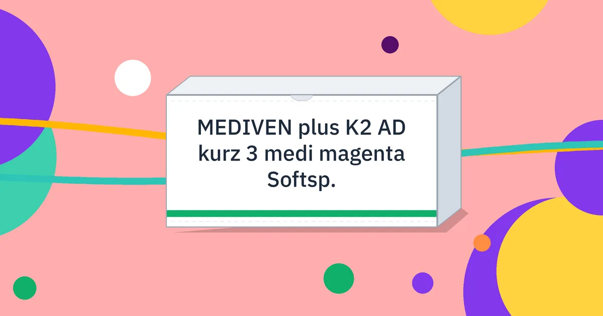 Symbolbild: Packung mit der Aufschrift MEDIVEN plus K2 AD kurz 3 medi magenta Softsp. (PZN 15097376) – Verfügbarkeit und Bezug in Apotheken in Frankfurt am Main