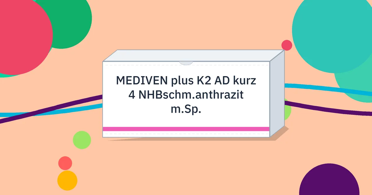 Symbolbild: Packung mit der Aufschrift MEDIVEN plus K2 AD kurz 4 NHBschm.anthrazit m.Sp. (PZN 15926068) – Verfügbarkeit und Bezug in Apotheken in Frankfurt am Main