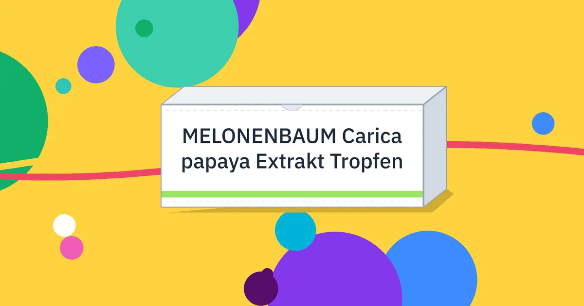 Symbolbild: Packung mit der Aufschrift MELONENBAUM Carica papaya Extrakt Tropfen (PZN 20211590) – Verfügbarkeit und Bezug in Apotheken in Frankfurt am Main