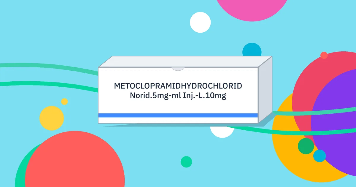 Symbolbild: Packung mit der Aufschrift METOCLOPRAMIDHYDROCHLORID Norid.5mg-ml Inj.-L.10mg (PZN 18724951) – Verfügbarkeit und Bezug in Apotheken in Frankfurt am Main