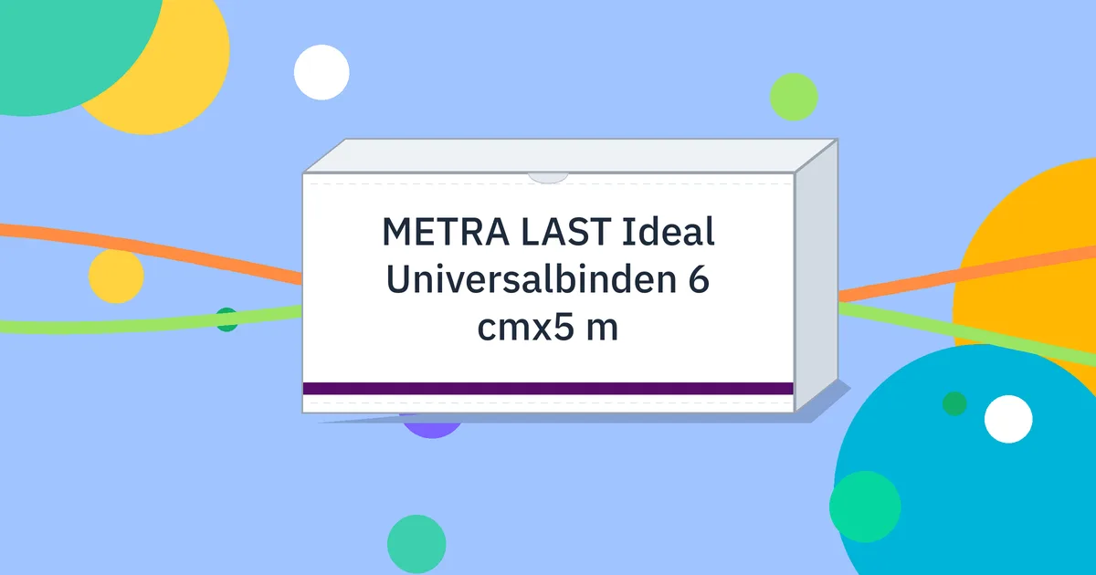 Symbolbild: Packung mit der Aufschrift METRA LAST Ideal Universalbinden 6 cmx5 m (PZN 07772125) – Verfügbarkeit und Bezug in Apotheken in Frankfurt am Main