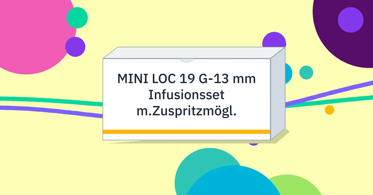 Symbolbild: Packung mit der Aufschrift MINI LOC 19 G-13 mm Infusionsset m.Zuspritzmögl. (PZN 18039273) – Verfügbarkeit und Bezug in Apotheken in Frankfurt am Main