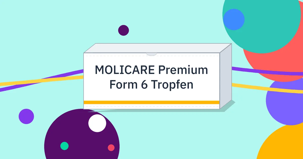 Symbolbild: Packung mit der Aufschrift MOLICARE Premium Form 6 Tropfen (PZN 17633583) – Verfügbarkeit und Bezug in Apotheken in Frankfurt am Main