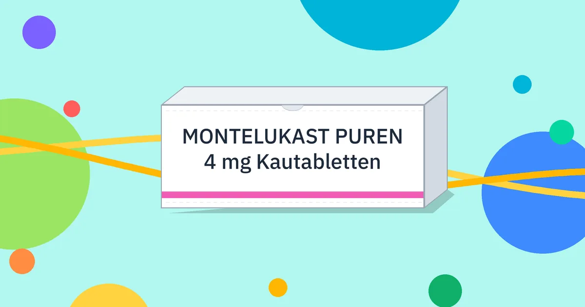 Symbolbild: Packung mit der Aufschrift MONTELUKAST PUREN 4 mg Kautabletten (PZN 11356467) – Verfügbarkeit und Bezug in Apotheken in Frankfurt am Main