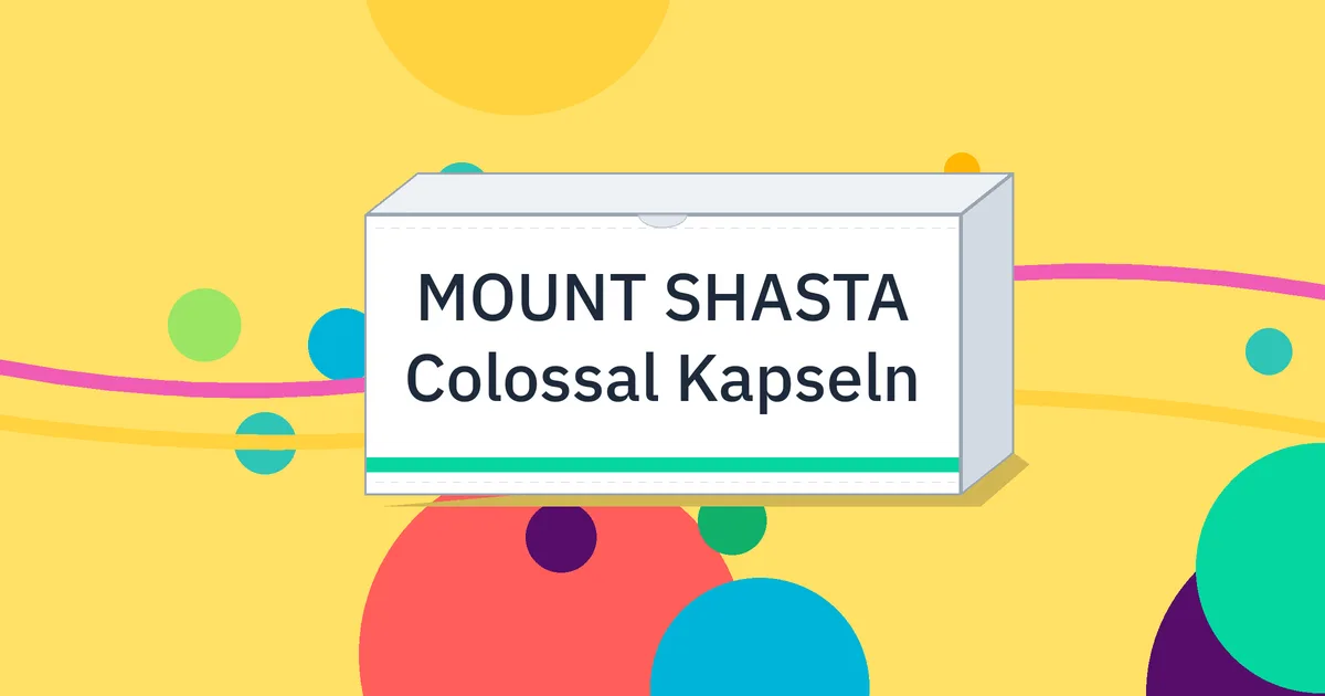 Symbolbild: Packung mit der Aufschrift MOUNT SHASTA Colossal Kapseln (PZN 09681705) – Verfügbarkeit und Bezug in Apotheken in Frankfurt am Main