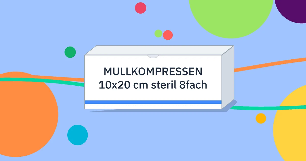 Symbolbild: Packung mit der Aufschrift MULLKOMPRESSEN 10x20 cm steril 8fach (PZN 04852875) – Verfügbarkeit und Bezug in Apotheken in Frankfurt am Main