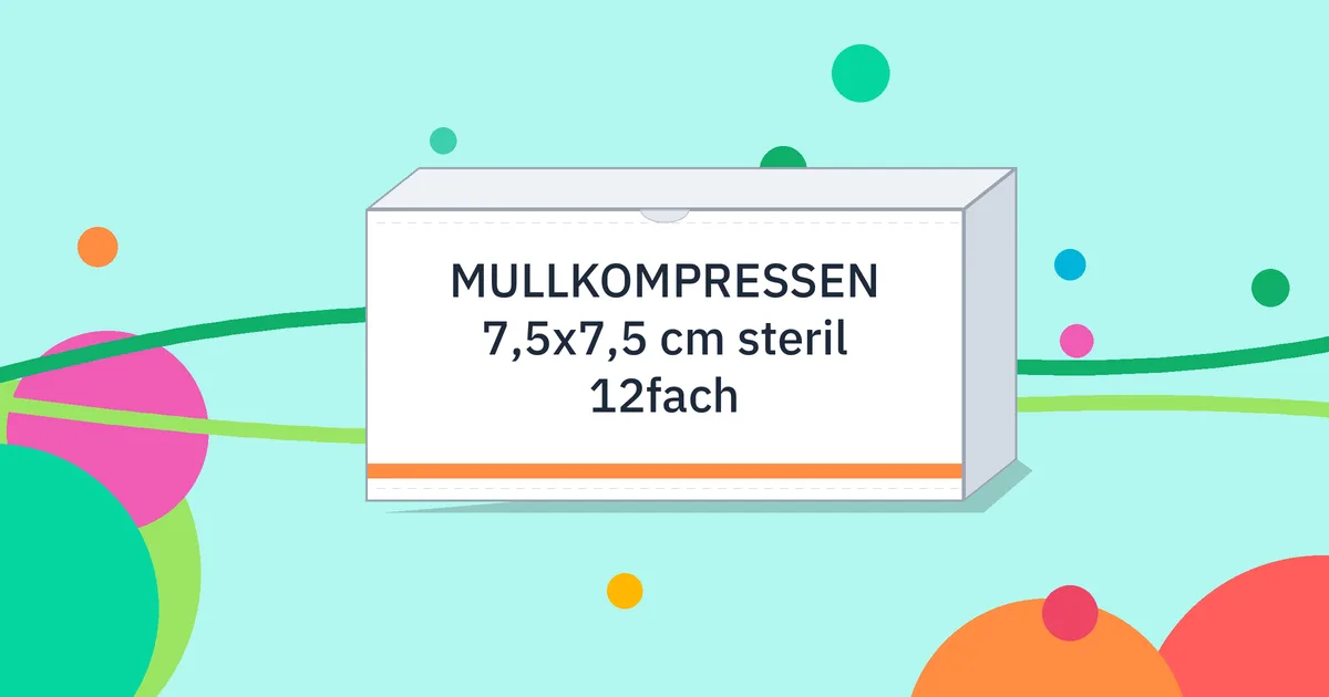 Symbolbild: Packung mit der Aufschrift MULLKOMPRESSEN 7,5x7,5 cm steril 12fach (PZN 02196295) – Verfügbarkeit und Bezug in Apotheken in Frankfurt am Main