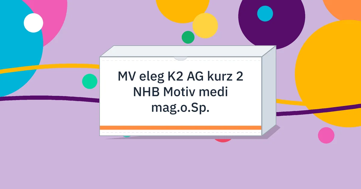 Symbolbild: Packung mit der Aufschrift MV eleg K2 AG kurz 2 NHB Motiv medi mag.o.Sp. (PZN 15707981) – Verfügbarkeit und Bezug in Apotheken in Frankfurt am Main