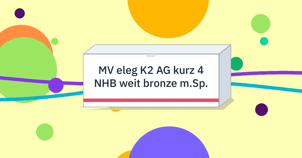 Symbolbild: Packung mit der Aufschrift MV eleg K2 AG kurz 4 NHB weit bronze m.Sp. (PZN 15714834) – Verfügbarkeit und Bezug in Apotheken in Frankfurt am Main